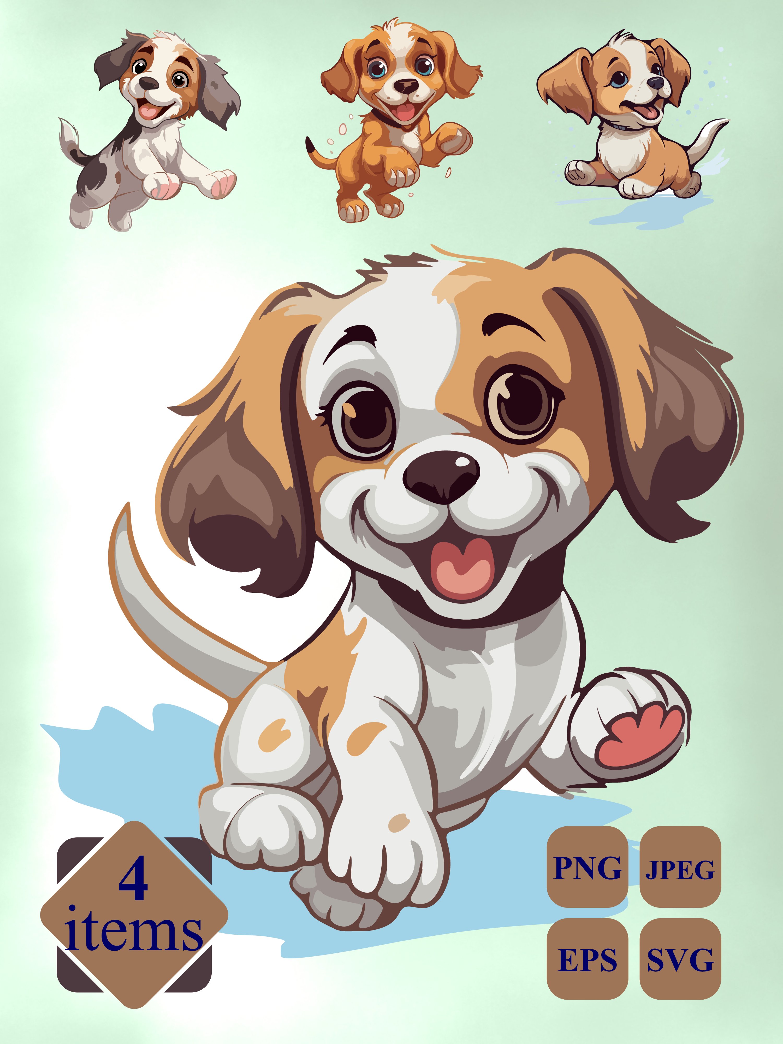 Cute playful puppy PNG Bundle Clipart EPS SVG