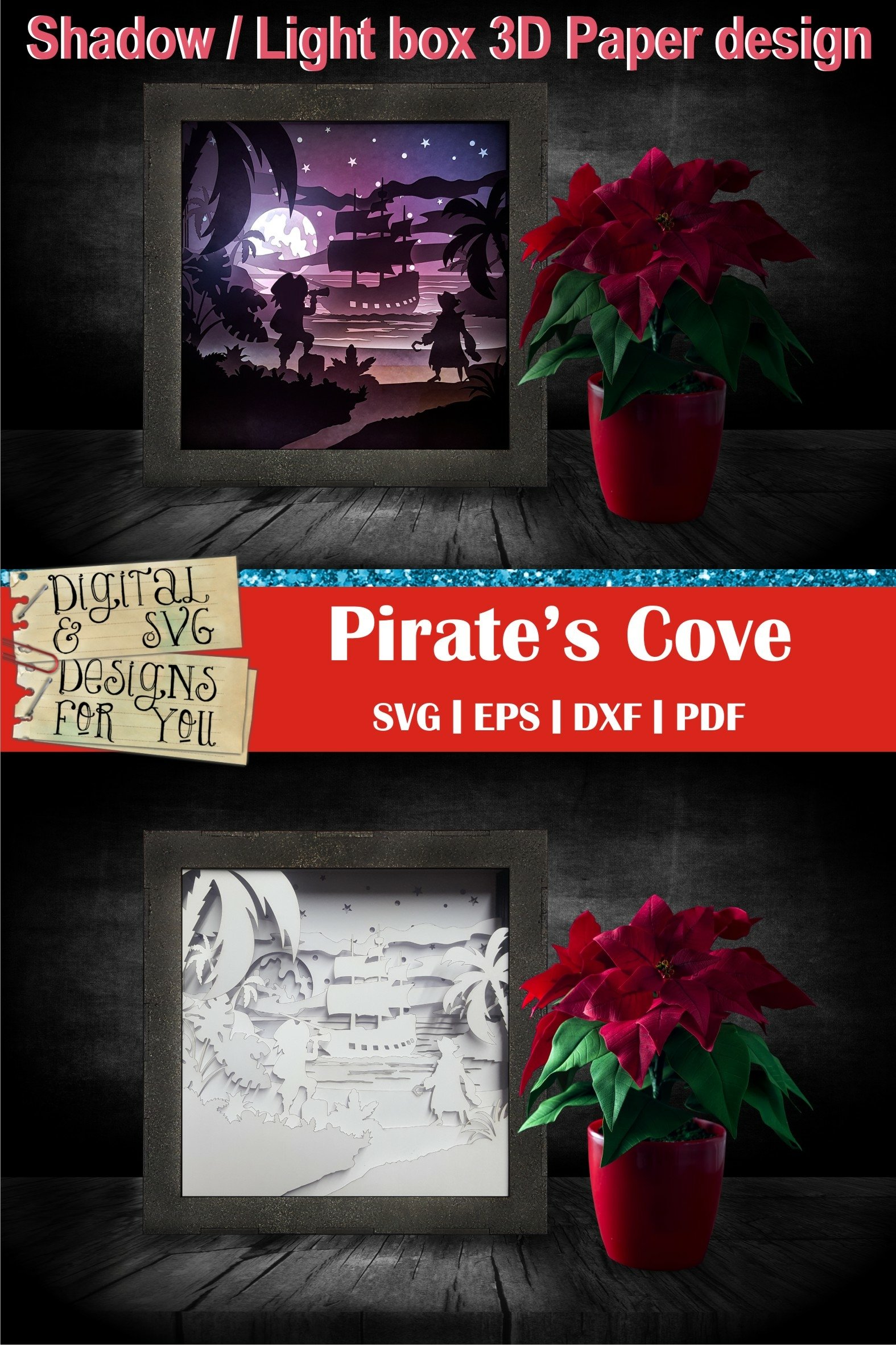 Pirates Cove - 3D Light box | 3d Shadow box | Pirates svg