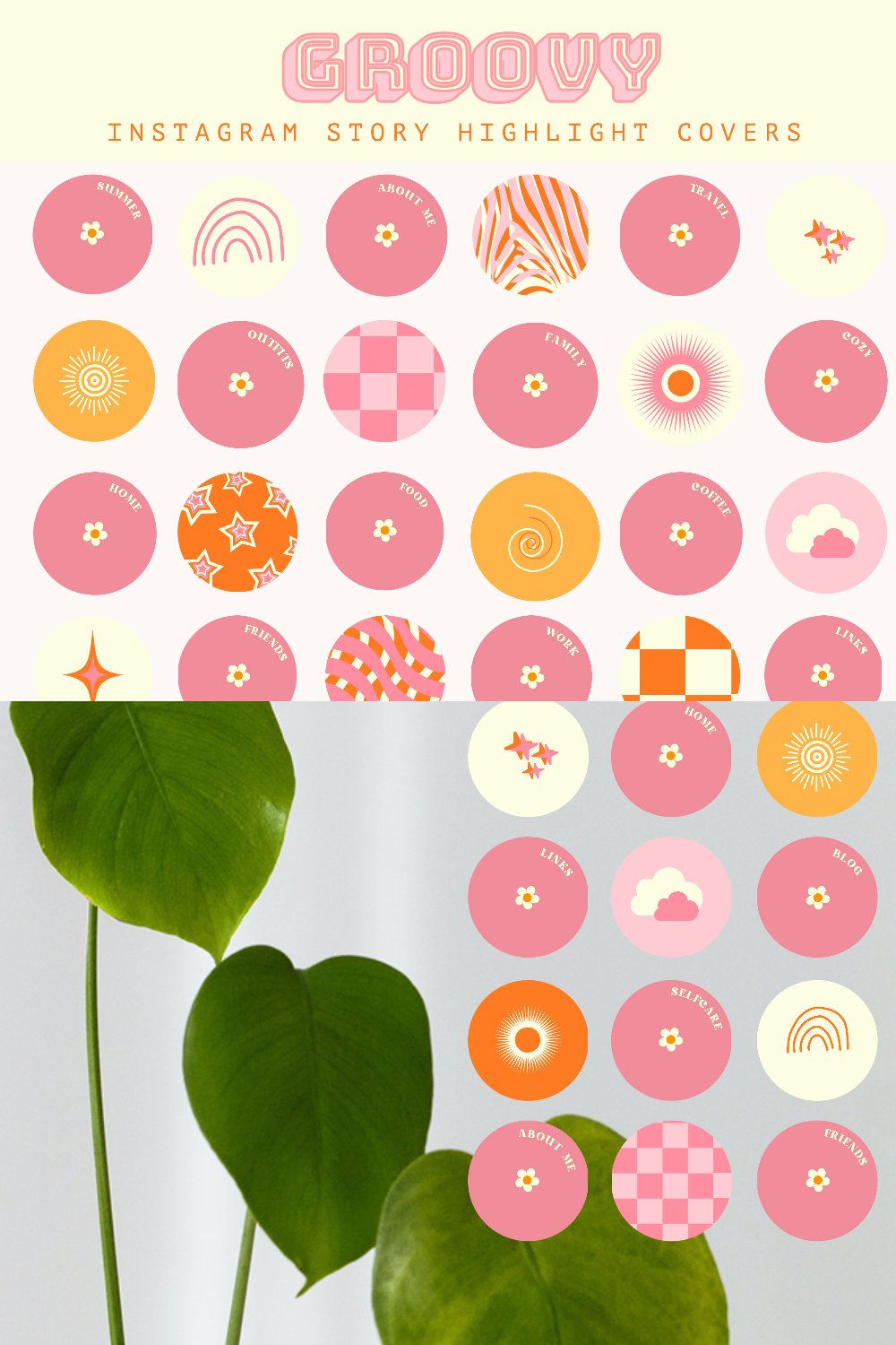 pink and orange groovy instagram story highlight covers