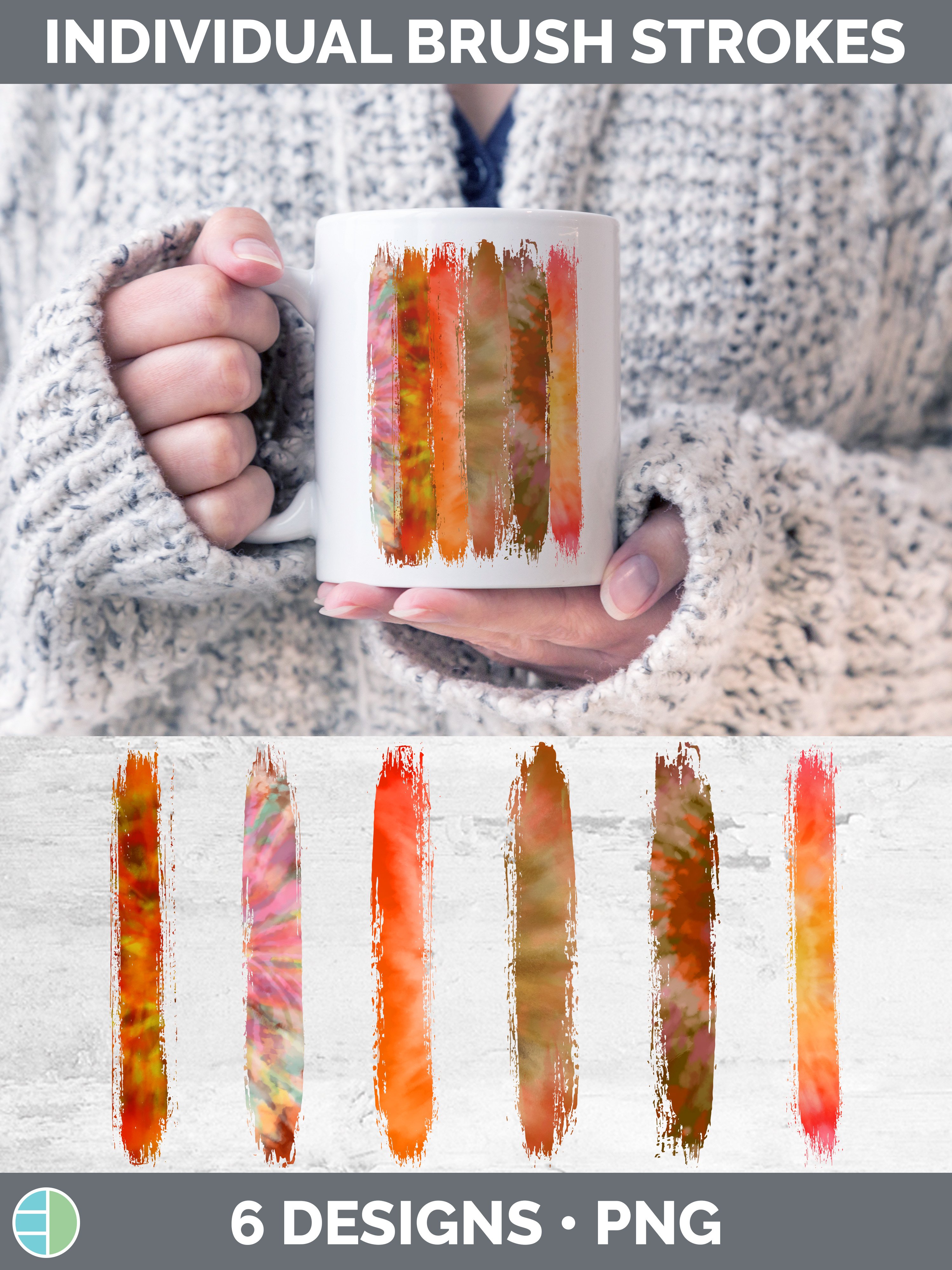 Orange Tie Dye Brush Strokes PNG | Sublimation Designs