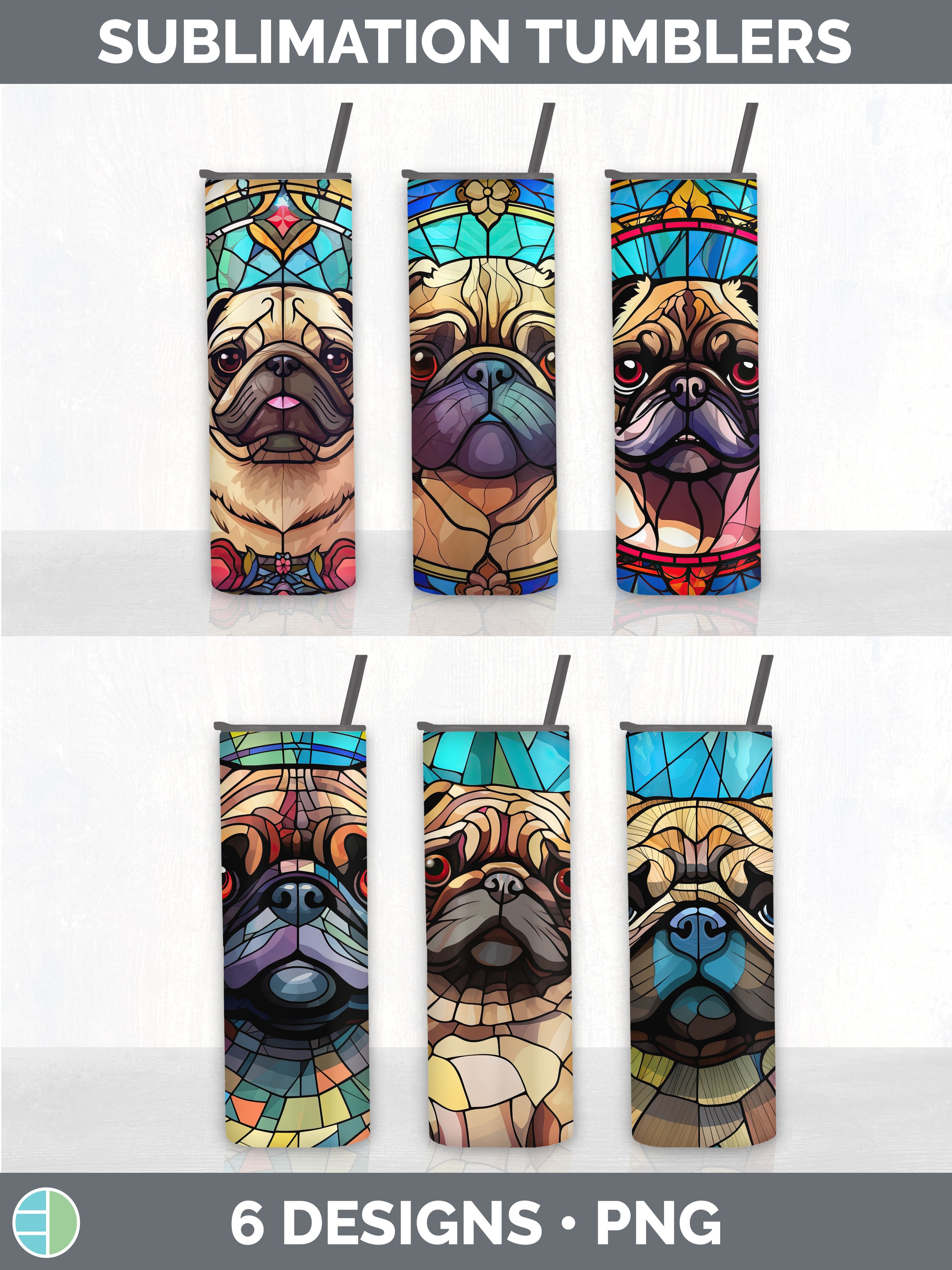 Stained Glass Pug Dog Tumbler | Sublimation 20 oz Skinny Tum