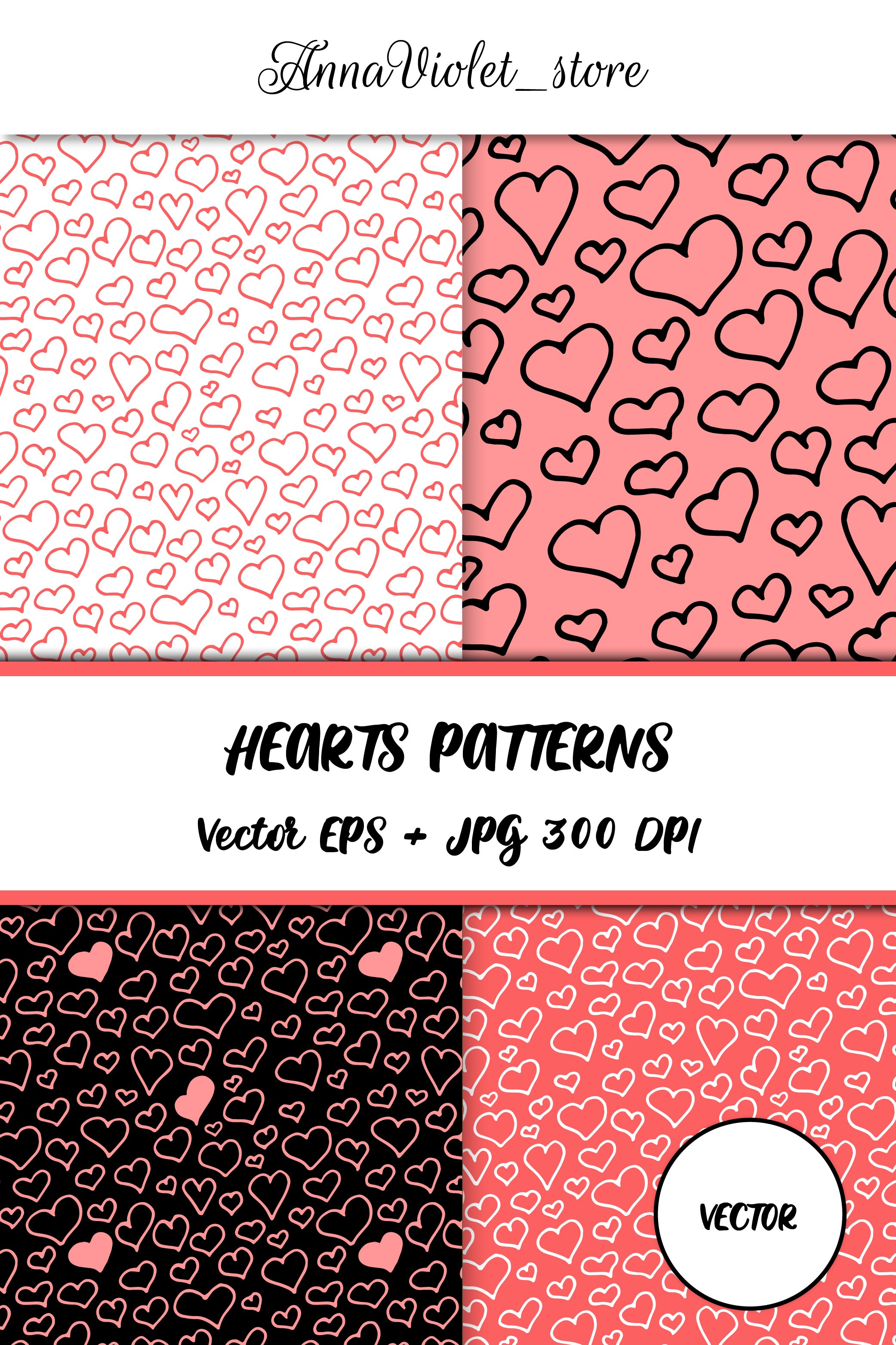 Doodle Hearts Patterns | Valentines Day Digital Papers Pack