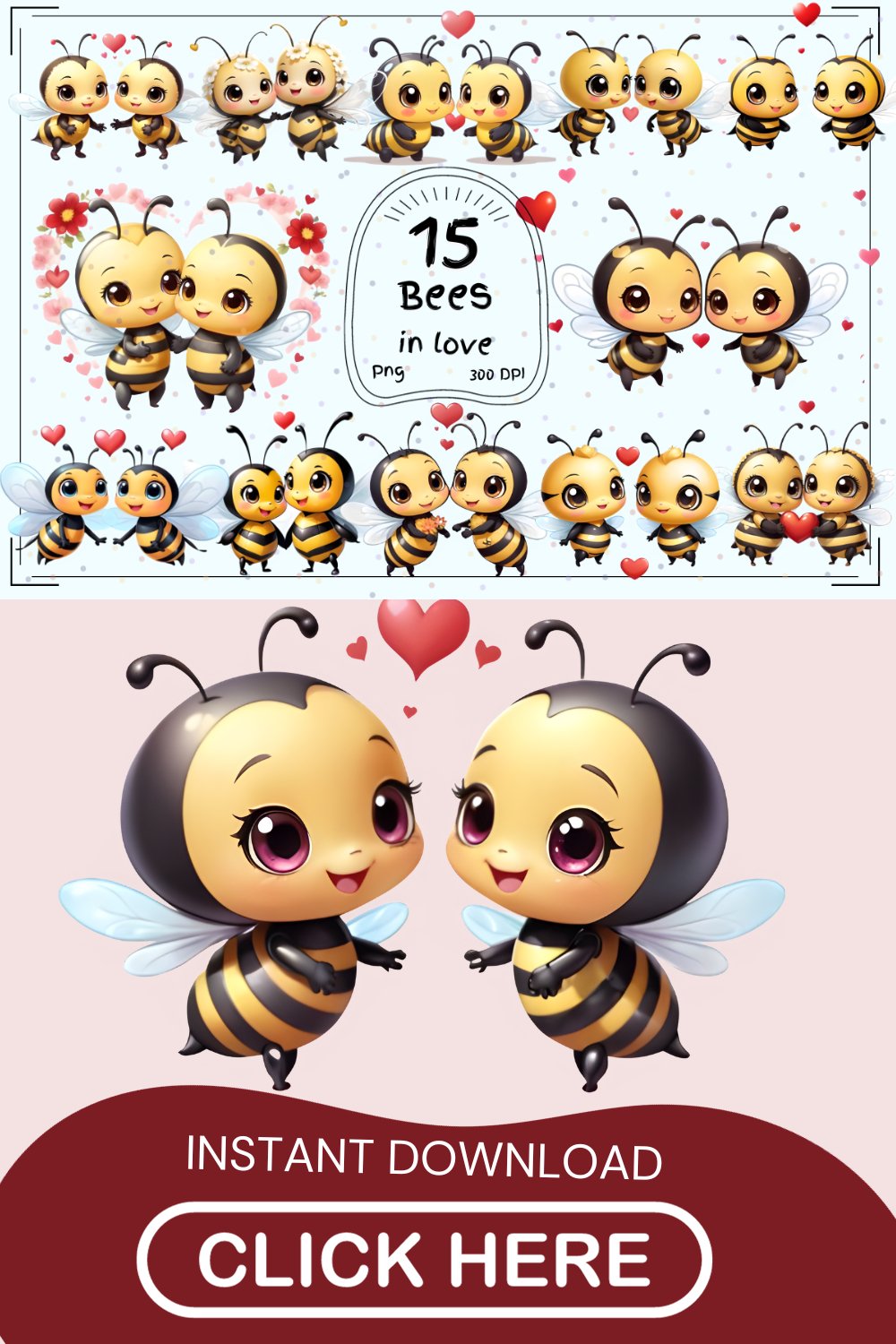 Cute Bees in Love Clipart - Adorable Bee Couple Graphics