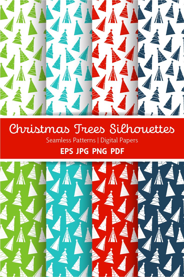Christmas Tree Silhouettes Seamless Patterns | Digital Paper