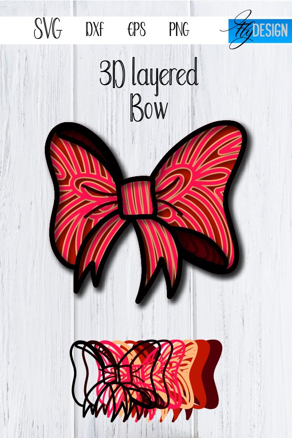 3D Layered Bow SVG. Red Bow Layered for Cutting. Bows SVG