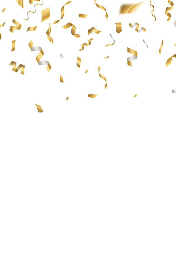 Golden celebration confetti. Falling party ribbons, birthday
