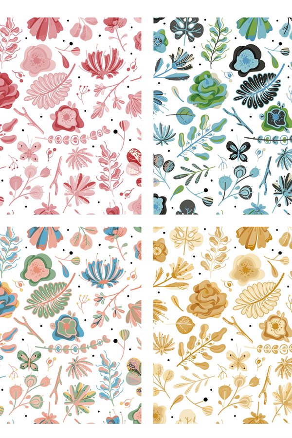 Floral seamless pattern set. Floral spring summer garden col