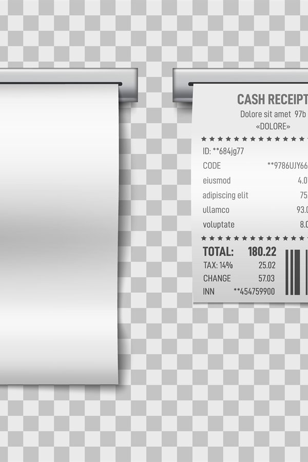 Printed sale receipt. Shopping receipts paper prints, superm