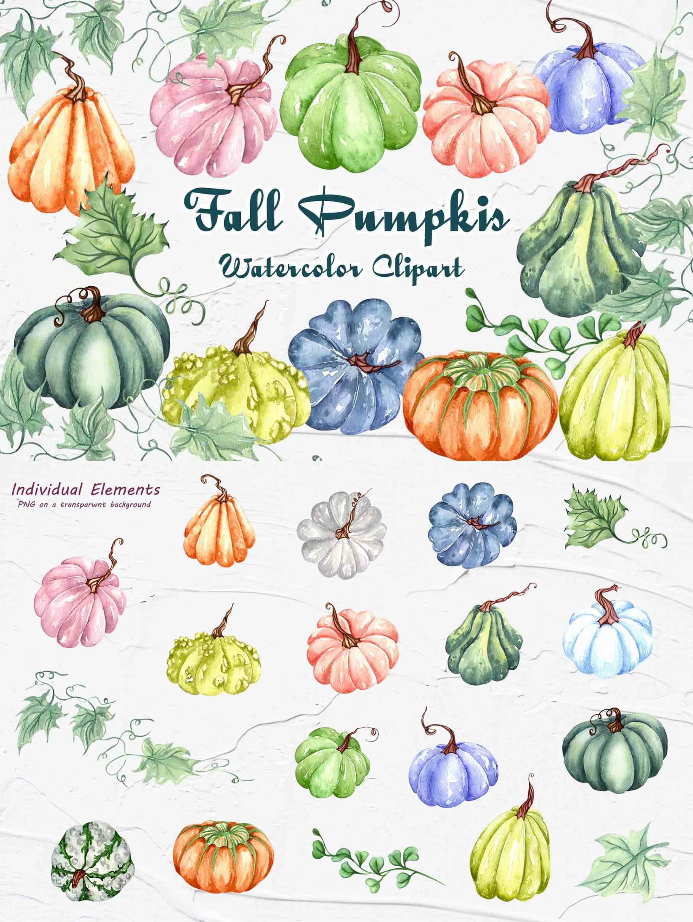 Pumpkin Watercolor Clipart. Fall Clipart