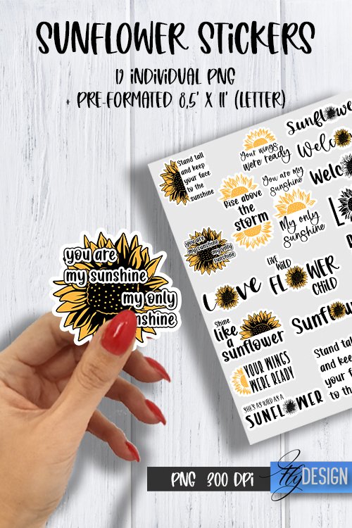 Sunflower Sticker Sheet. Sunflower Quotes Stickers (1498681)