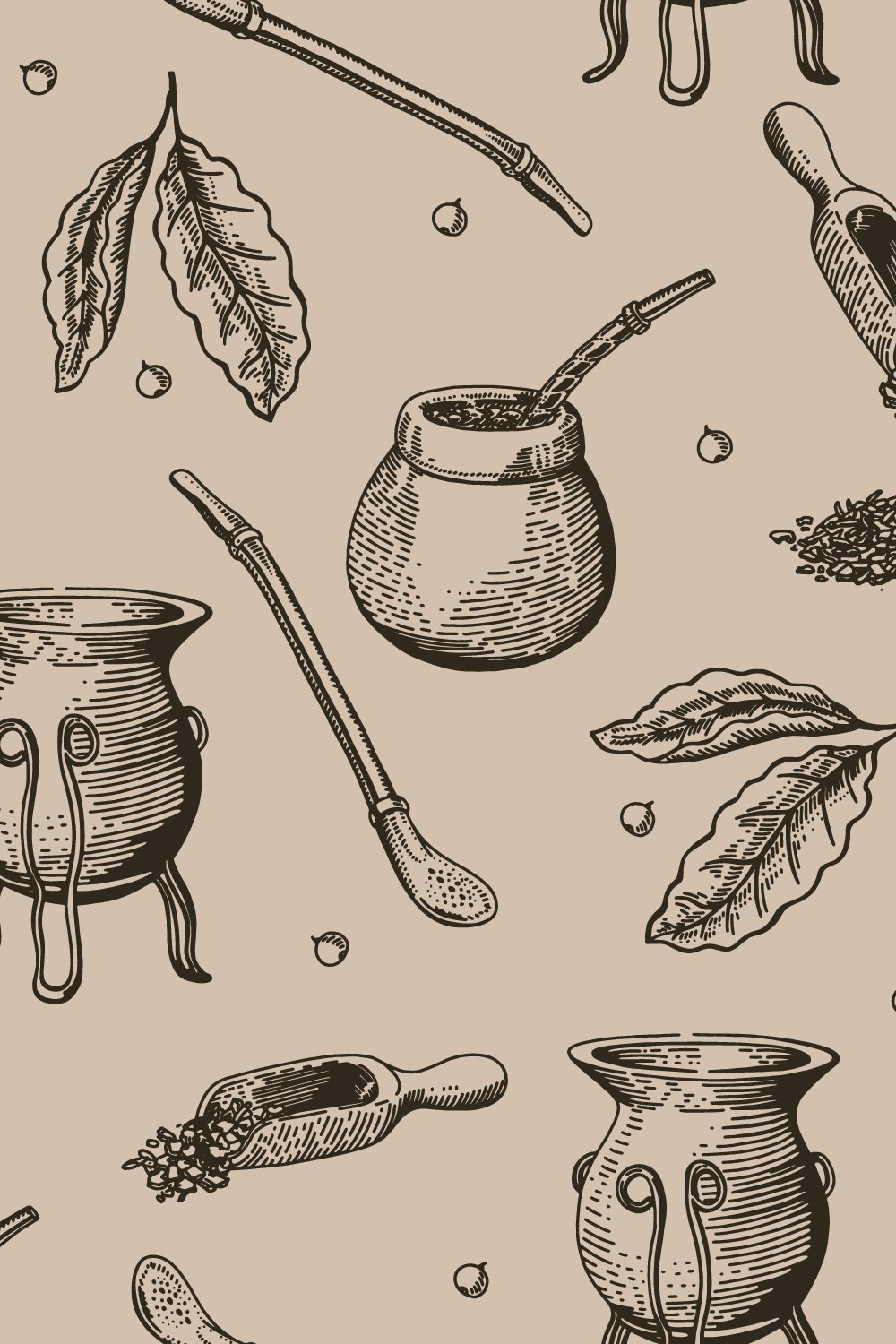 Seamless Patterns Yerba Mate Drink Argentina EPS PNG JPG
