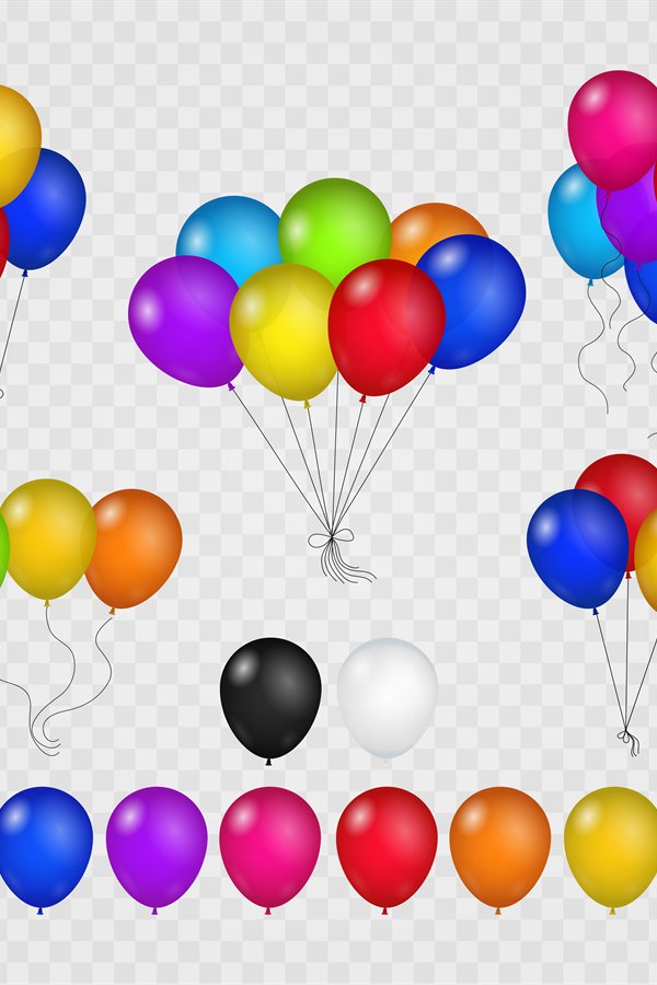 Colored balloons on transparent background