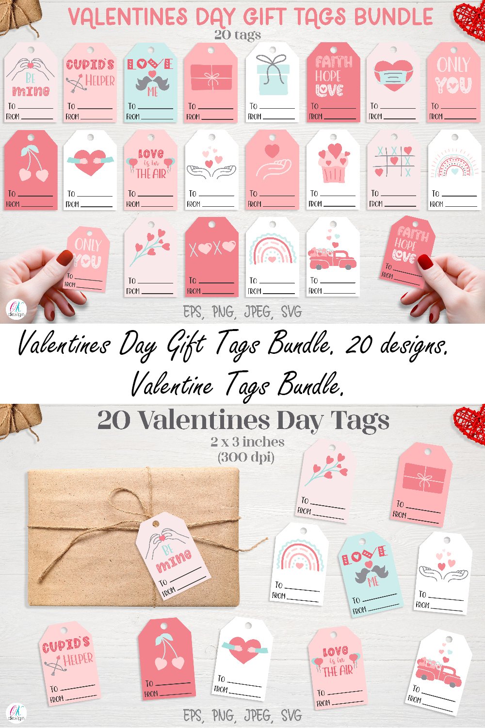 Valentines Day Gift Tags Bundle. 20 designs. Valentine Tags