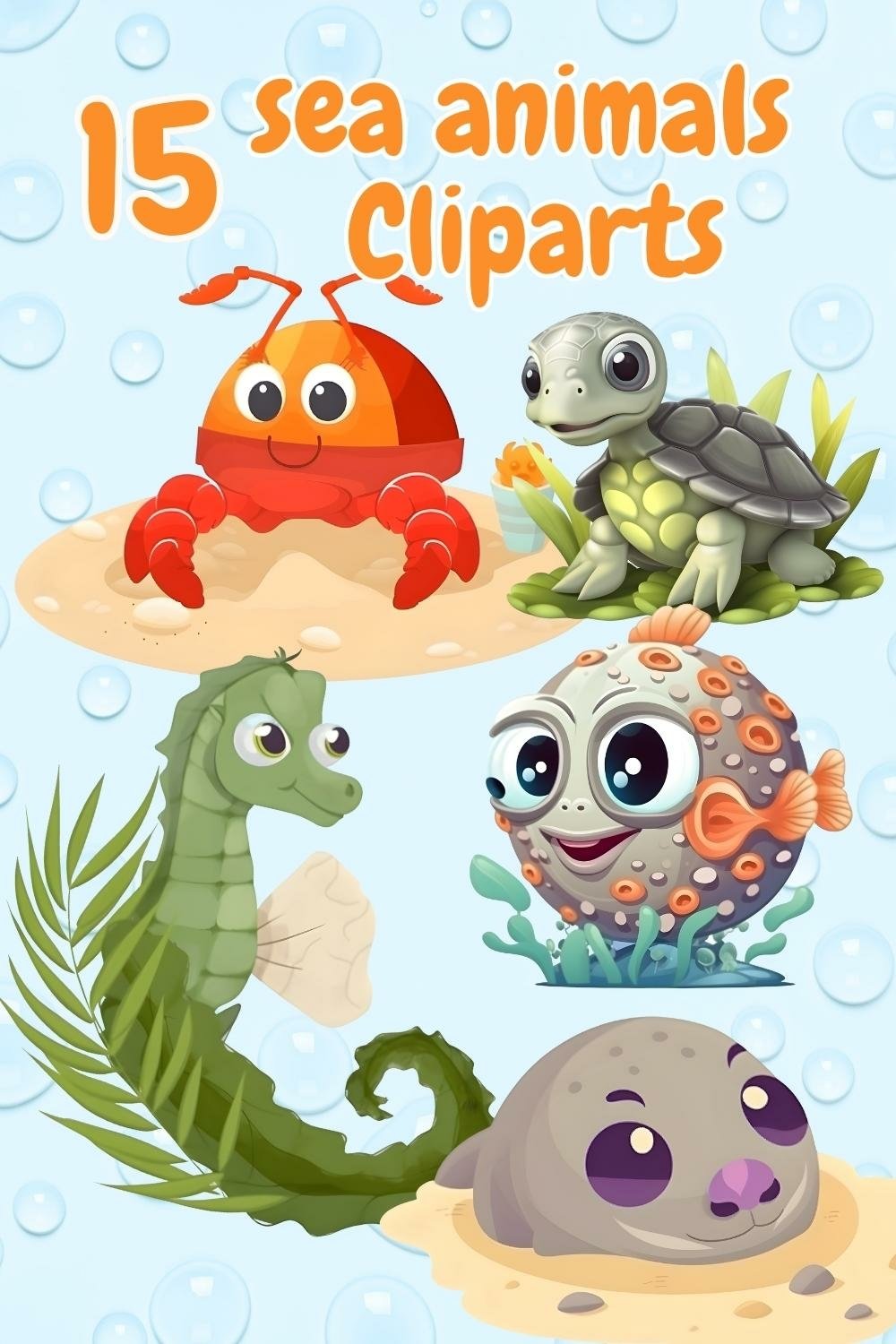 Sea Animal Clipart Set - Cute Underwater Creatures PNG