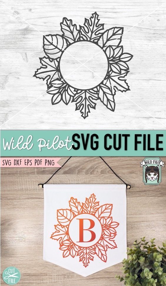 Fall Leaf Round Frame SVG, Autumn Leaves Monogram Frame SVG