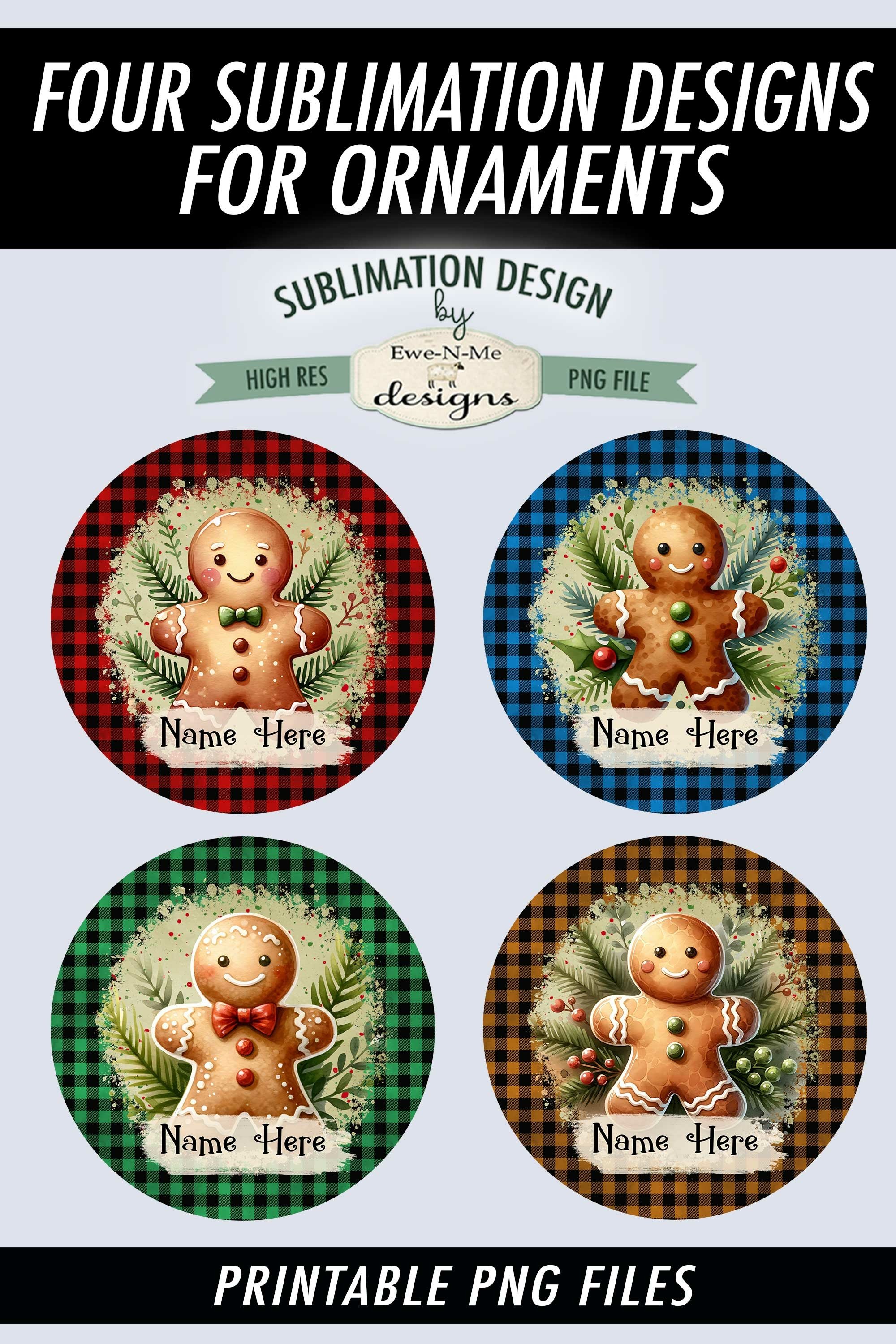 Plaid Gingerbread Man Ornament Designs PNG Files | Add Name