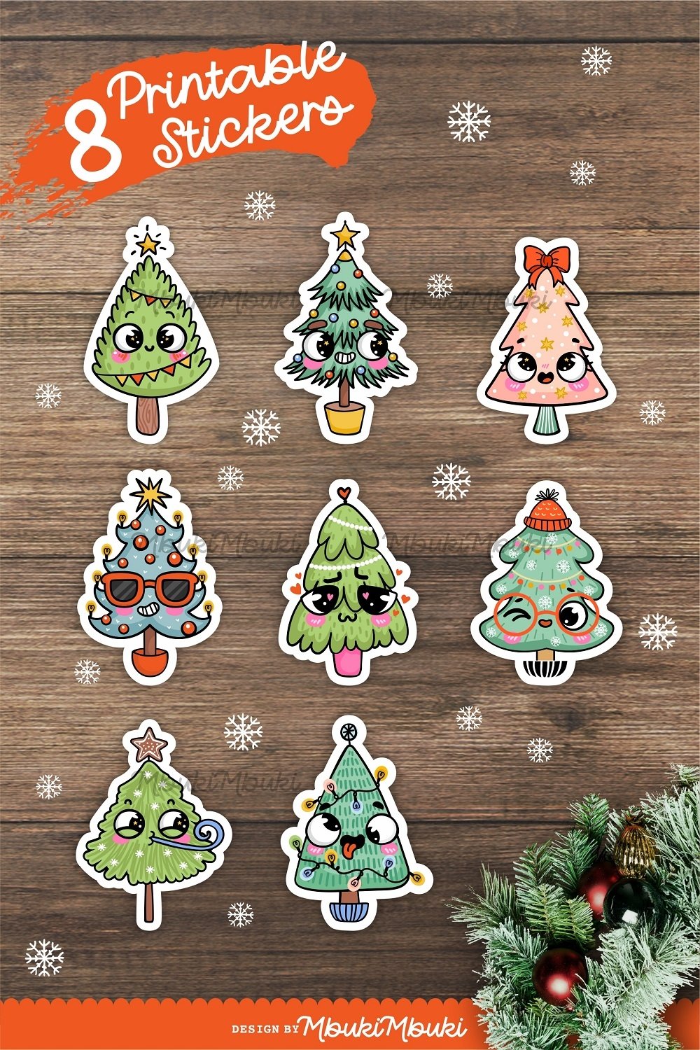 Kawaii Christmas Trees| Printable Stickers Cricut Design