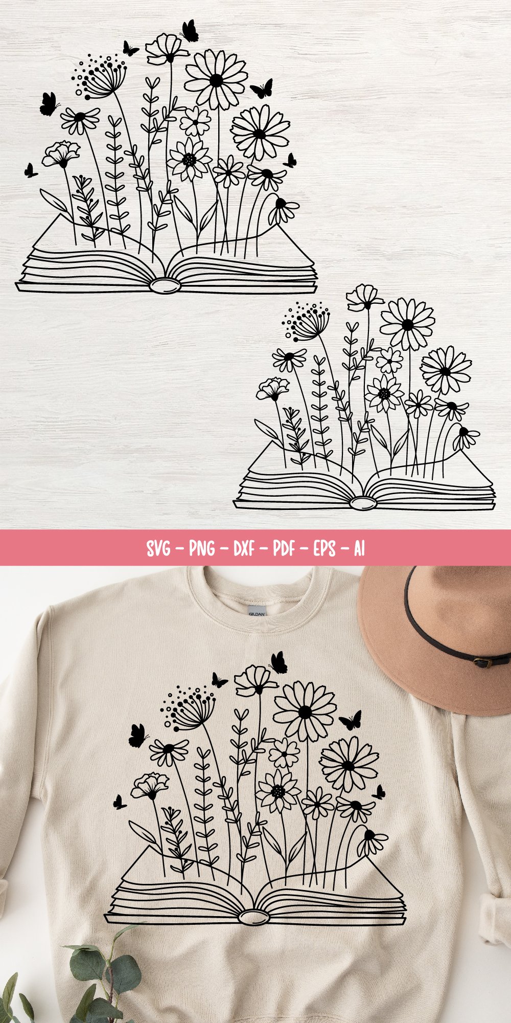 Floral Book Svg, Book With Flower Svg (2542191)