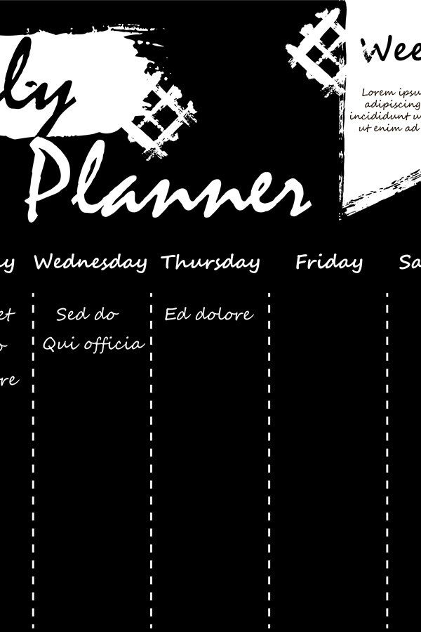 Black and white weekly planner template