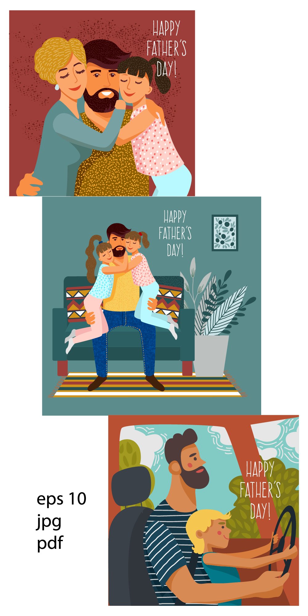 Cute vector illustrations for Fathers Day