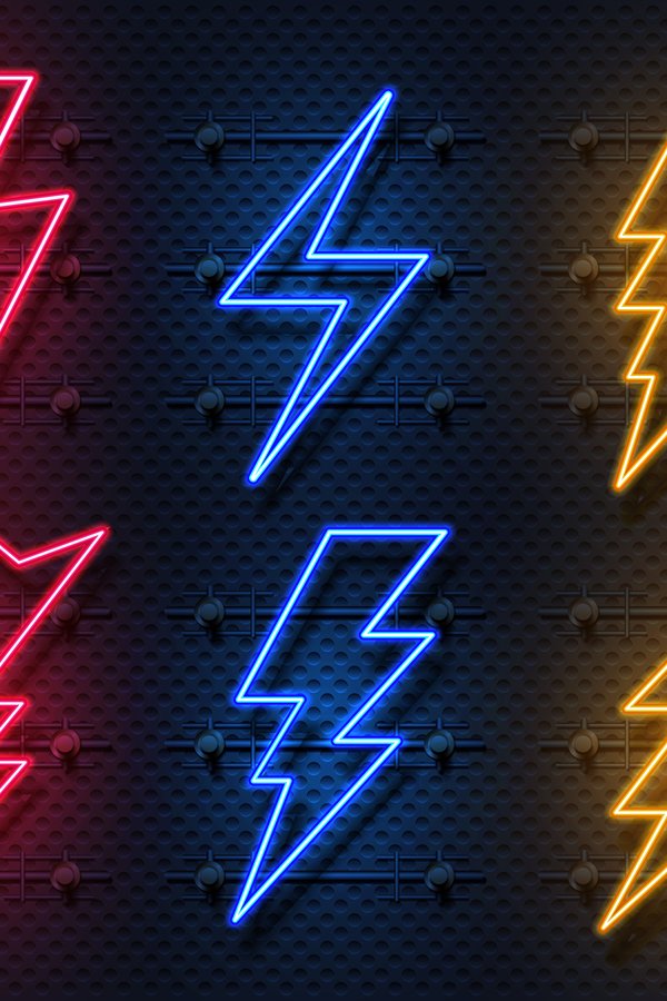Neon lightning bolt. Glowing electric flash sign, (1140652)