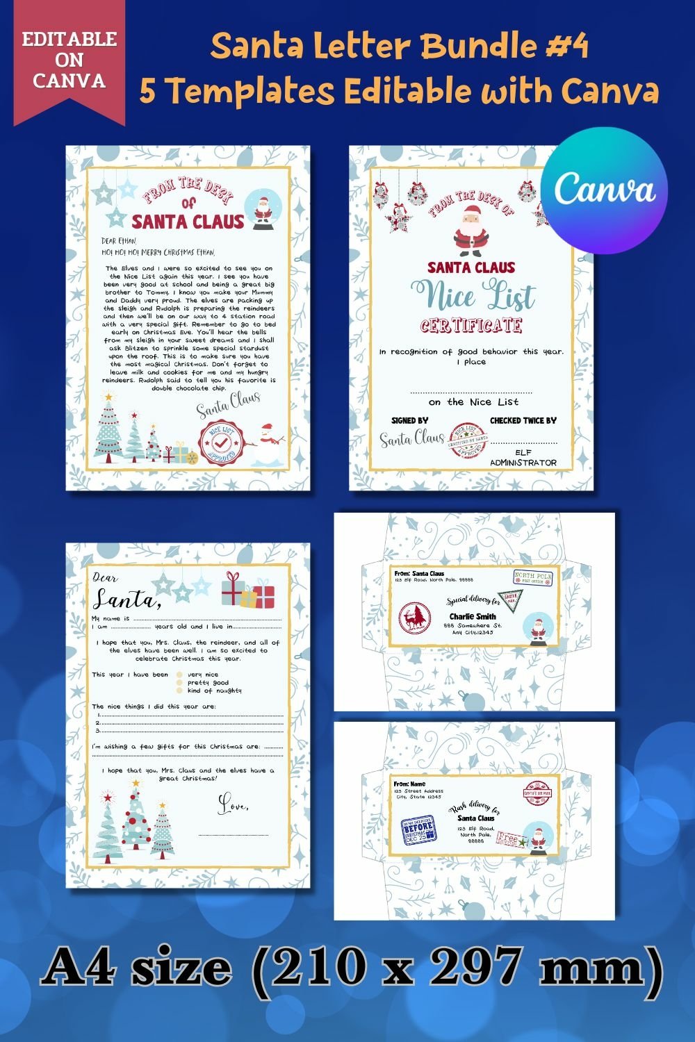 Santa Letter Bundle | 5 Templates editable with canva