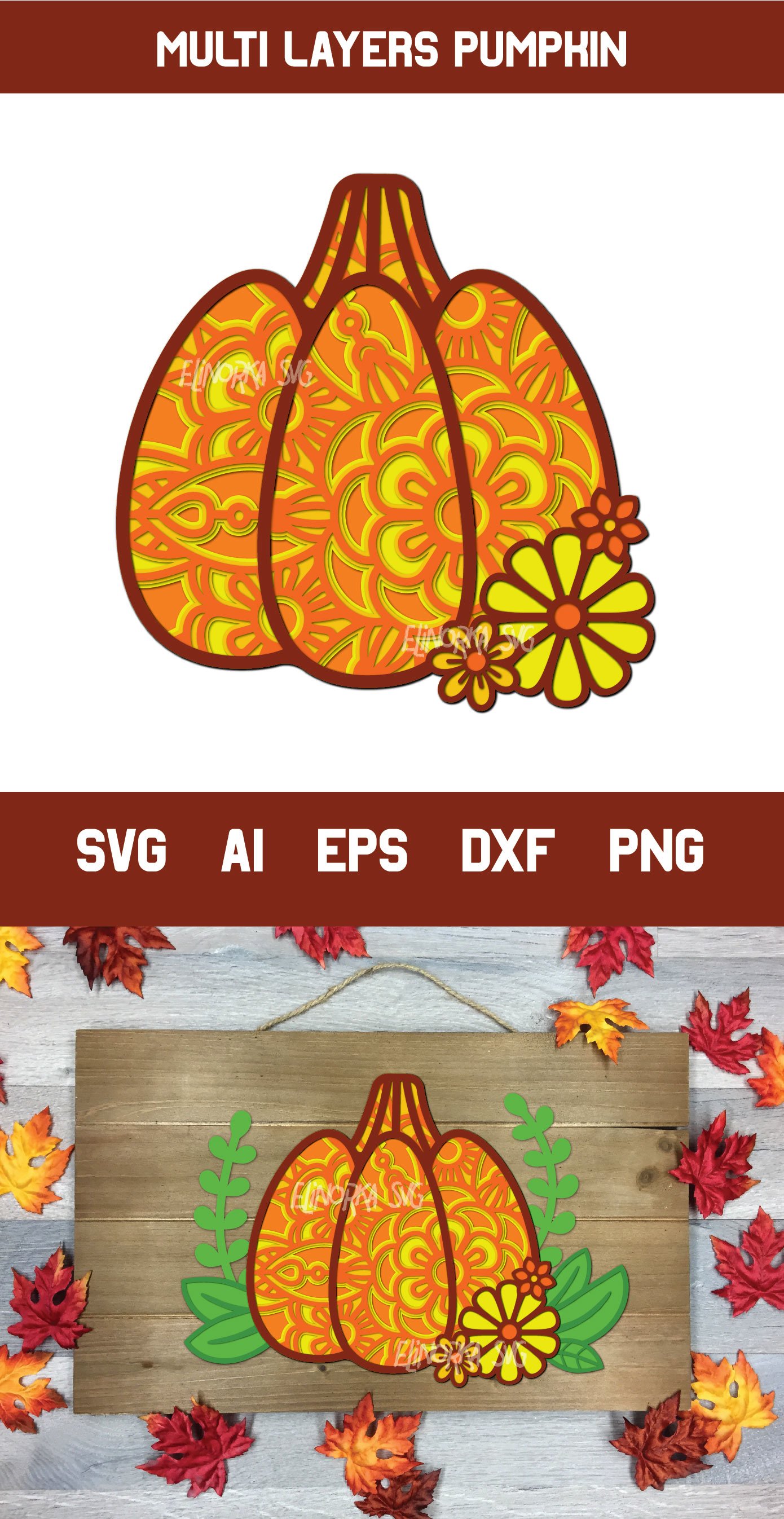 Pumpkin SVG 3D Layered | Pumpkin Mandala Cut File