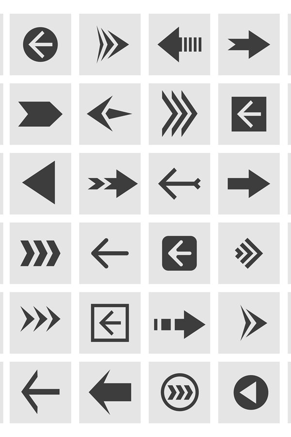 Arrowheads signs for navigation, and buttons