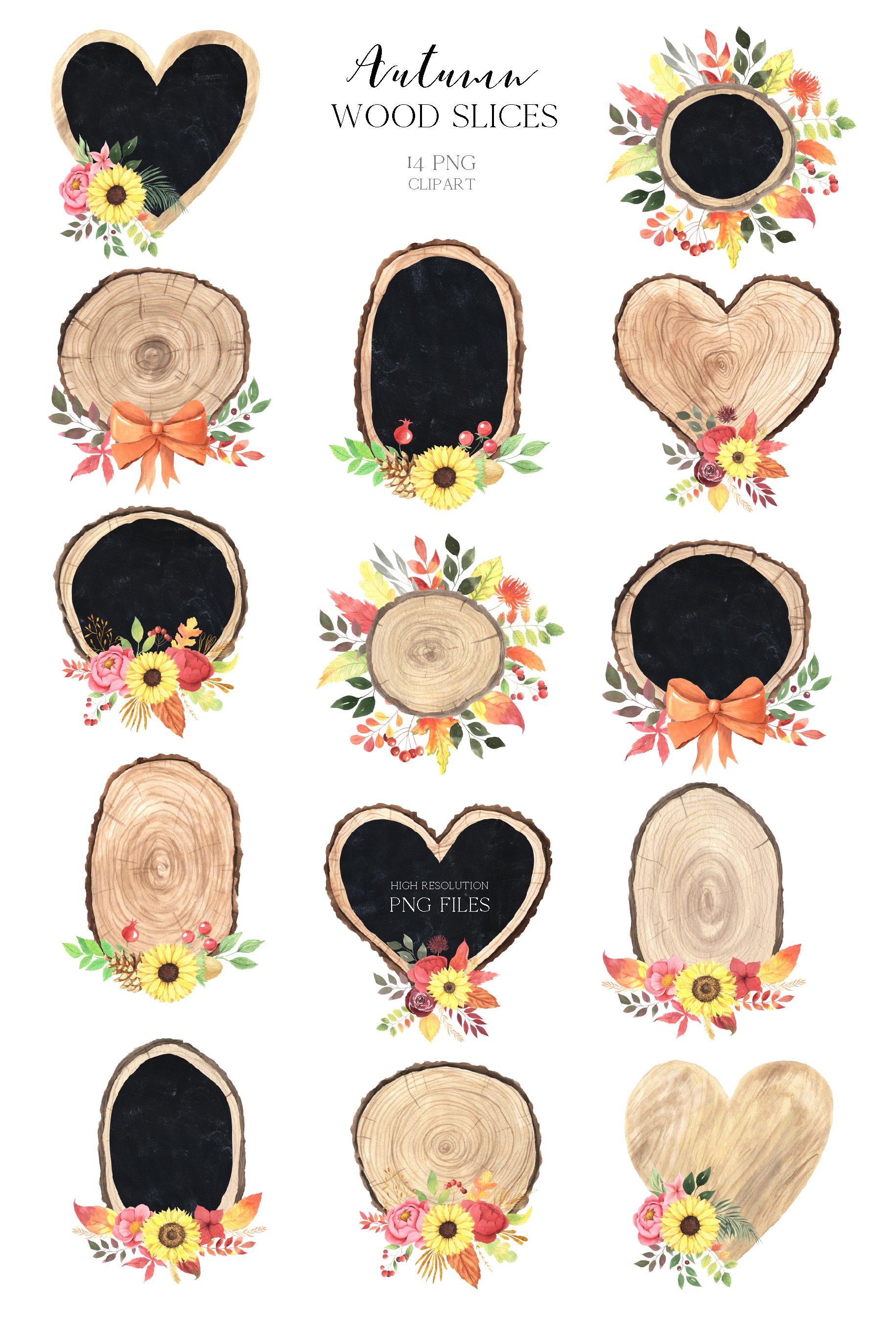 Watercolor Fall Wood Slices clipart