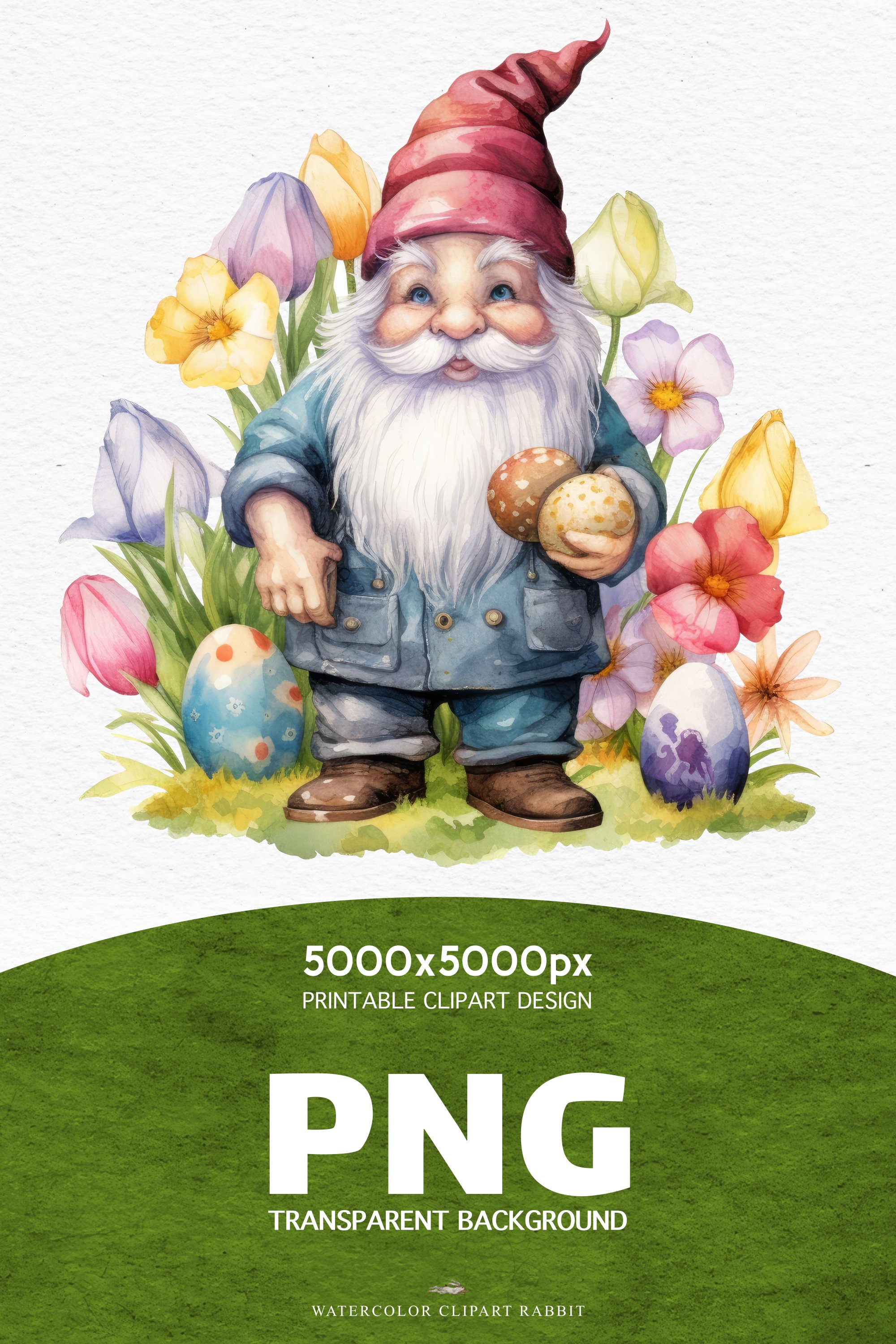 Spring Garden Gnome Flowers Easter Eggs Fairytales Clipart