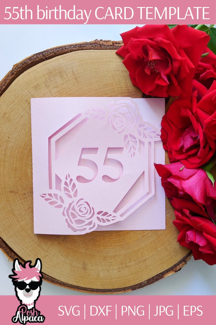 55th anniversary card template, 55th birthday card svg,