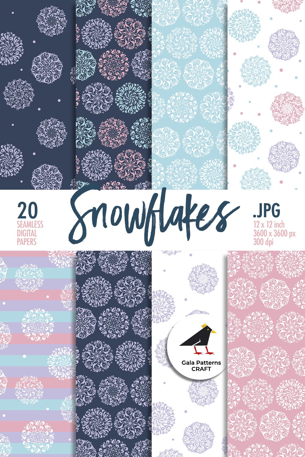Snowflakes Digital Paper Seamless Pattern | Winter Scrapbook