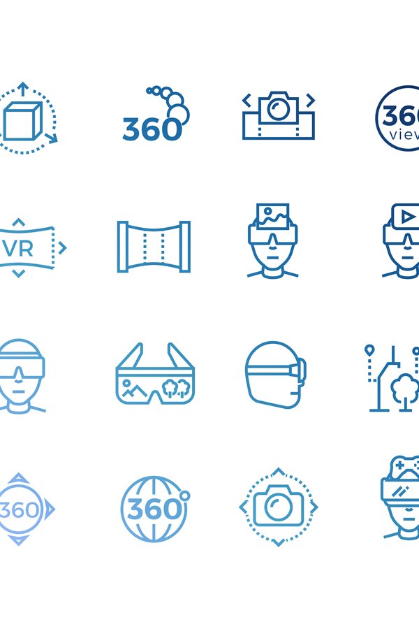 Virtual reality line icons and device collection