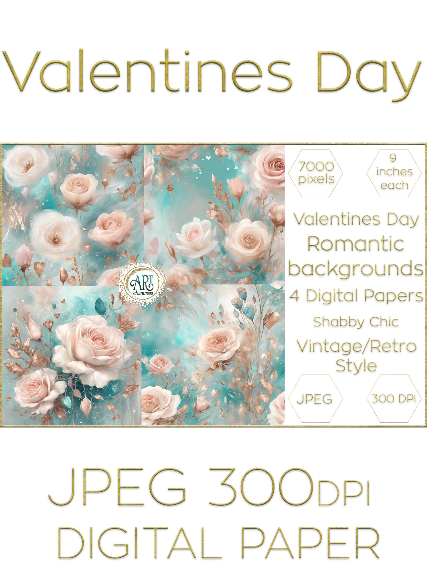 Fantasy Sweet Floral Valentines Day Digital Papers (3176328)