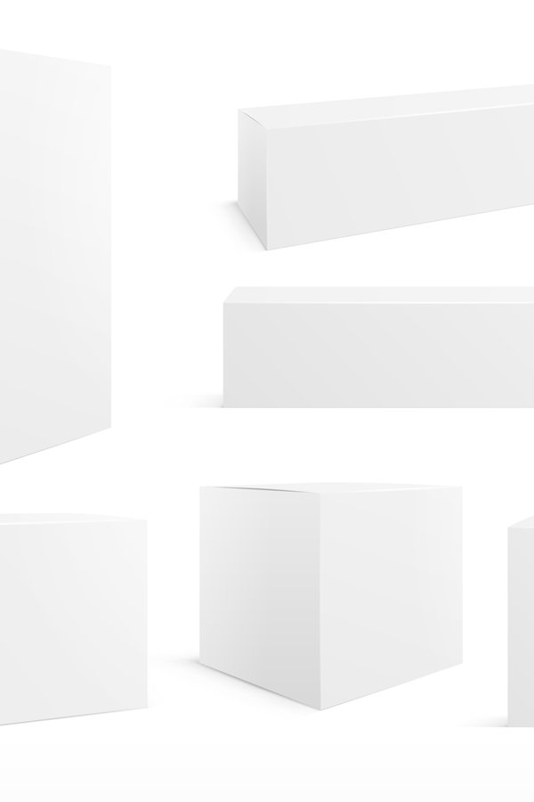 Packaging box. White boxes pack, 3d packages for products. I