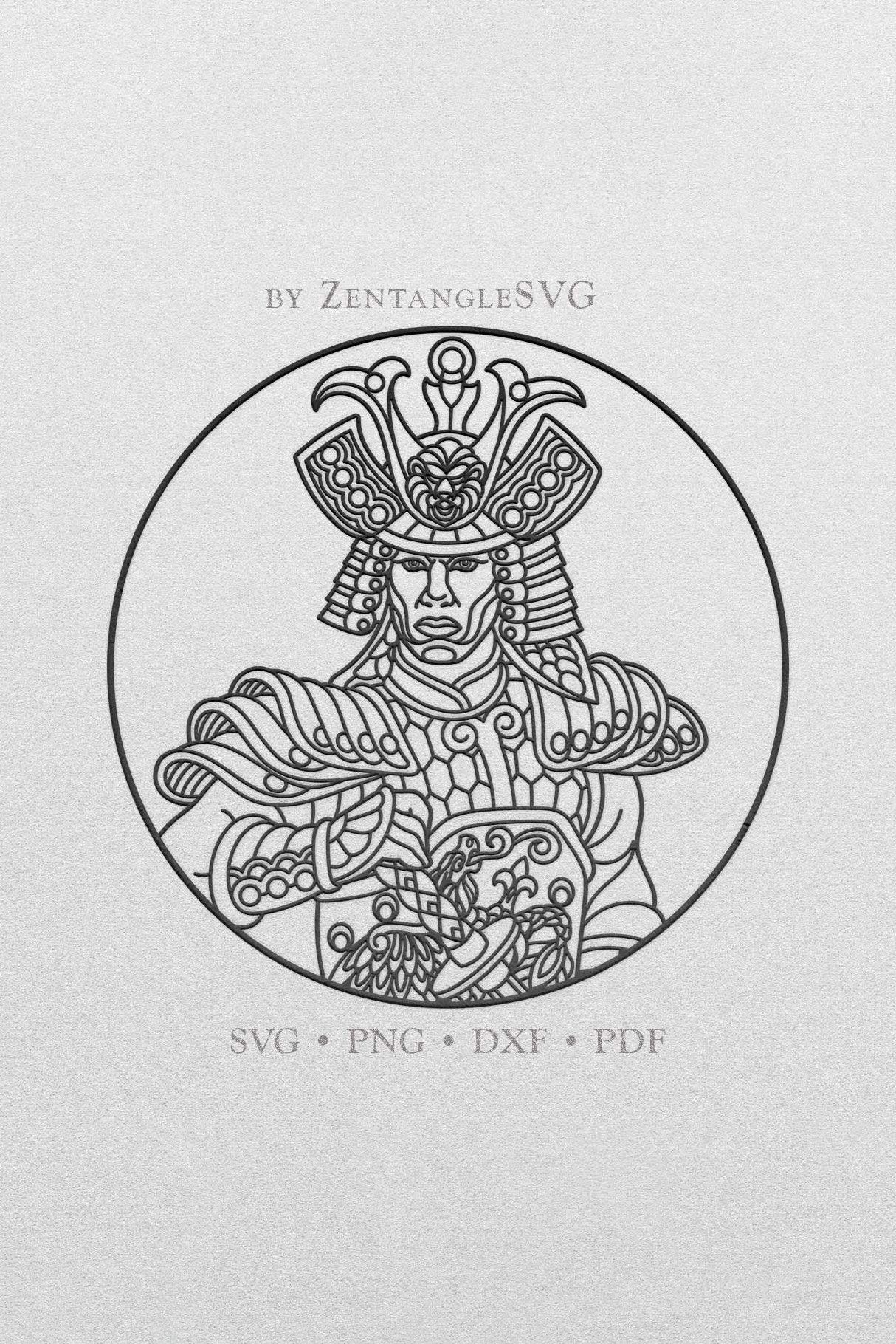 Samurai SVG DXF cut files, Mandala Zentangle Warrior Man