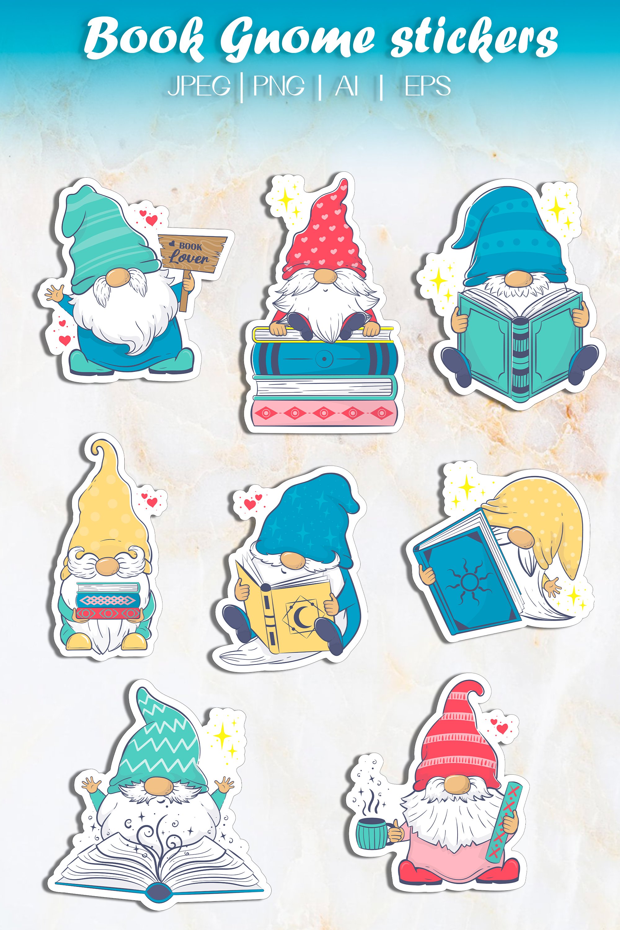 Reading cute gnomes sticker bundle| Gnomes book lovers