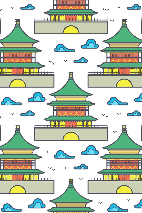 Traditional asian chinese house seamless pattern