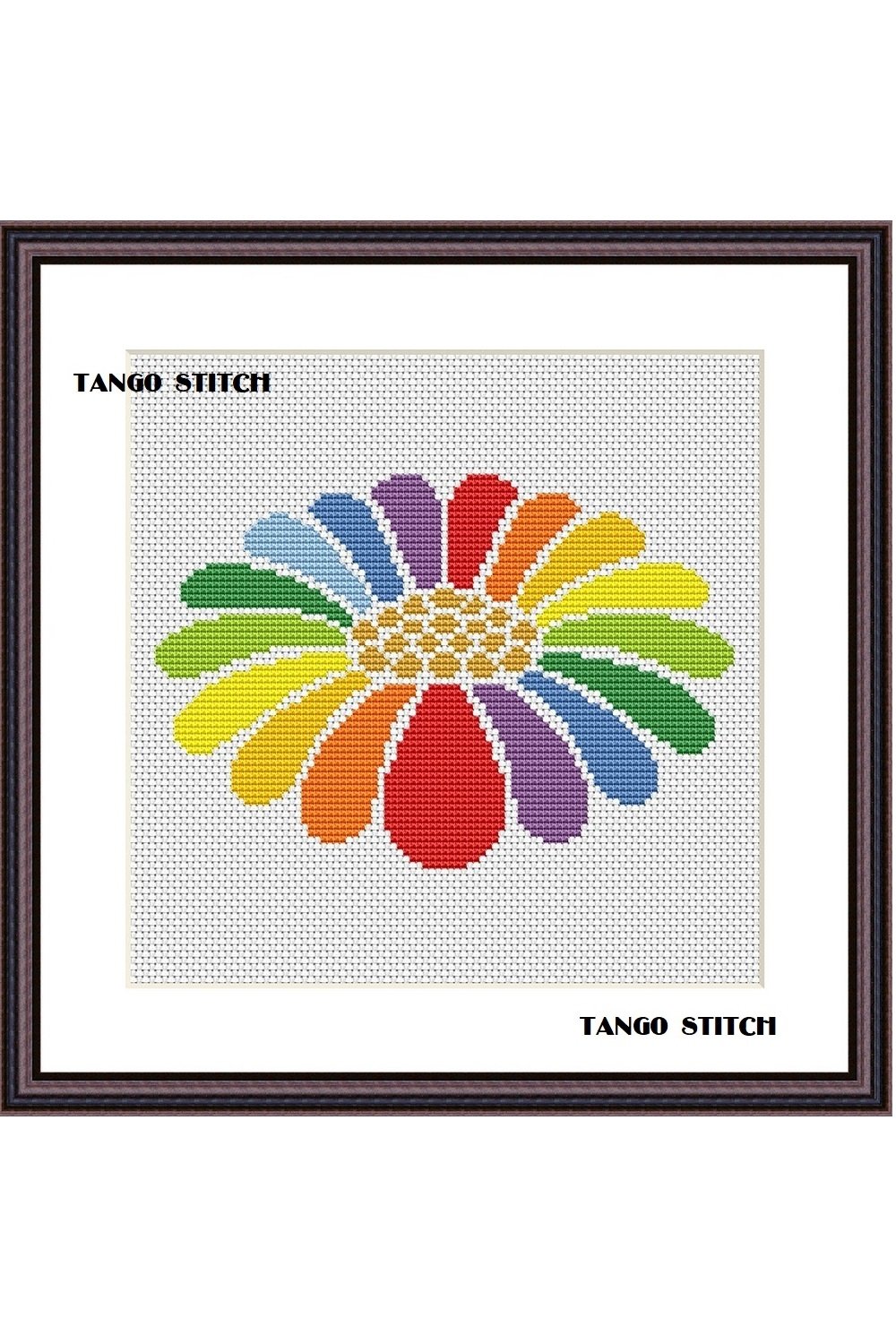 Rainbow flower cross stitch floral embroidery pattern