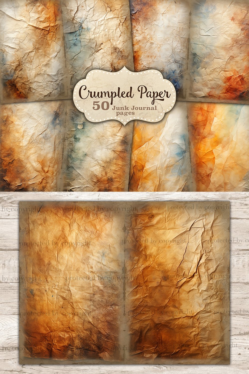 Crumpled Paper Junk Journal Pages | Vintage Collage Sheet