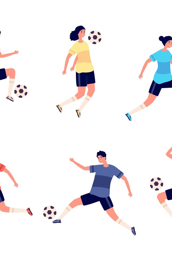 Football players. Soccer sportsman, people playing with ball