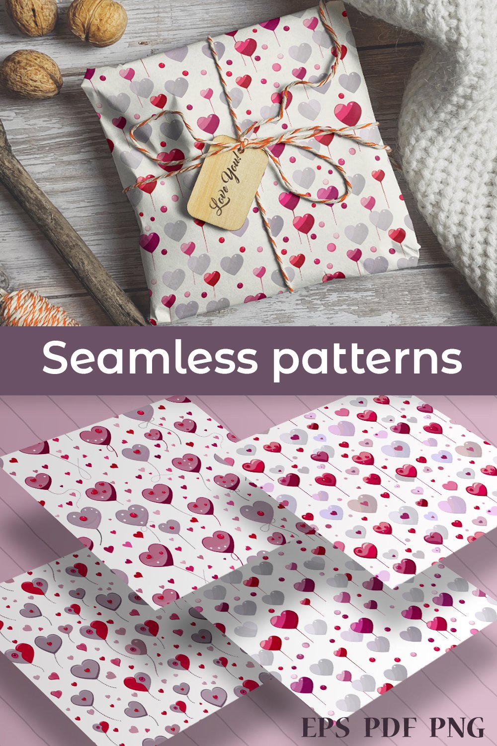 Seamless patterns with hearts. Digital paper