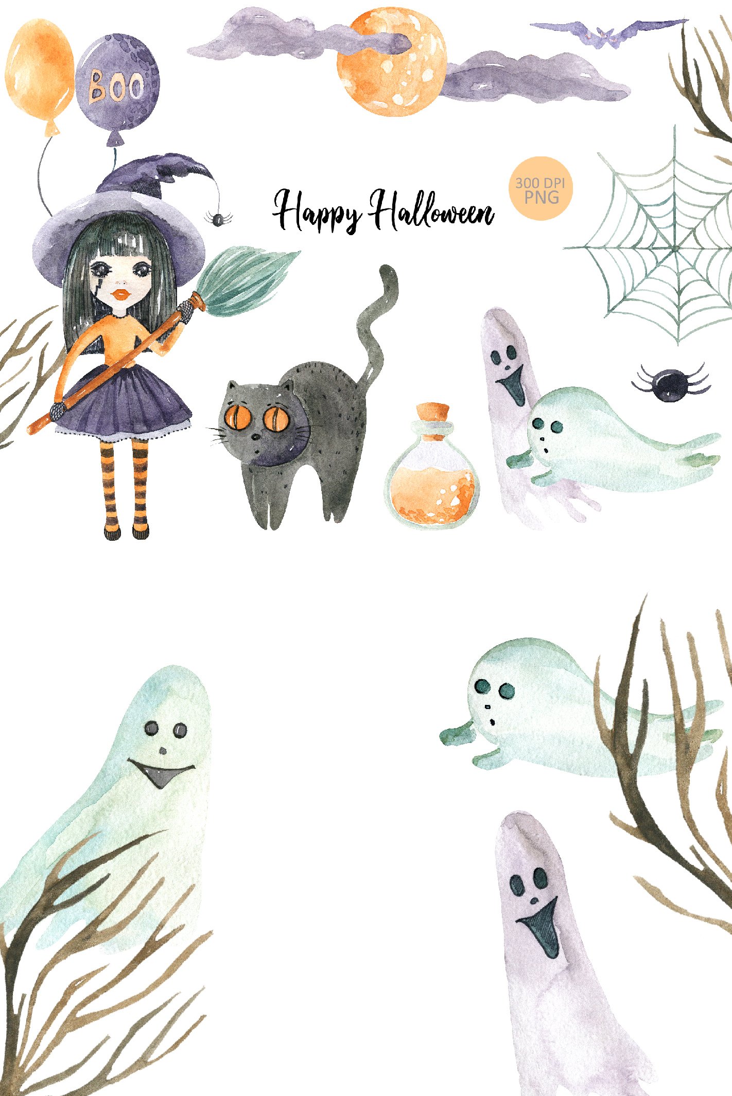 Watercolor Happy Halloween clipart (1401929)
