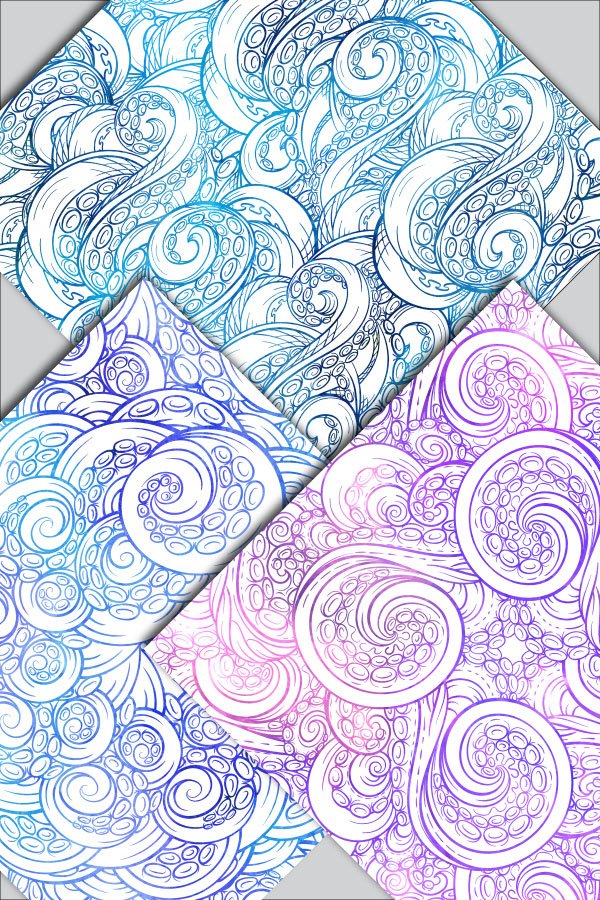 Deep sea creature seamless patterns mini-set