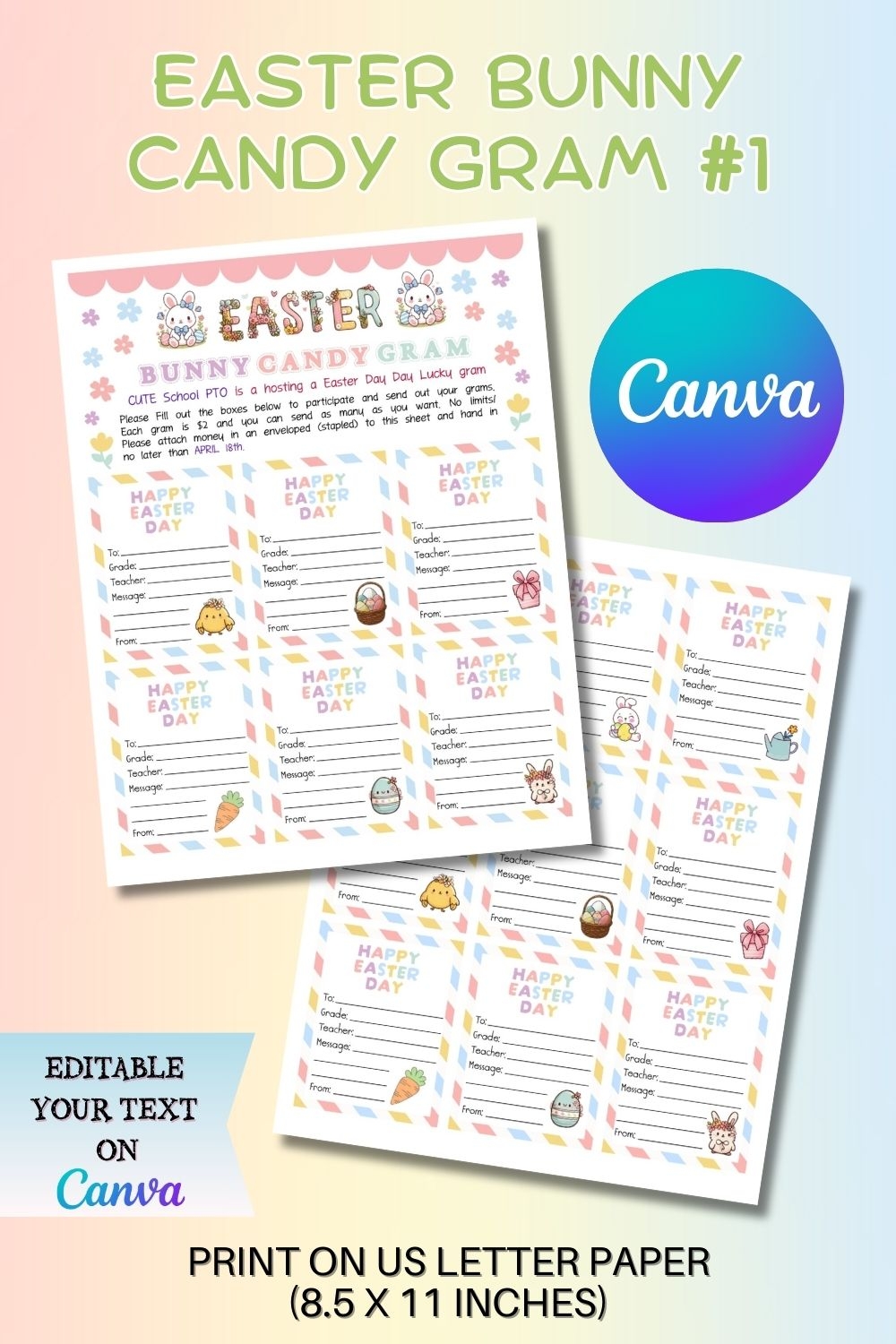 Easter Bunny Candy Gram #1 - Canva Template