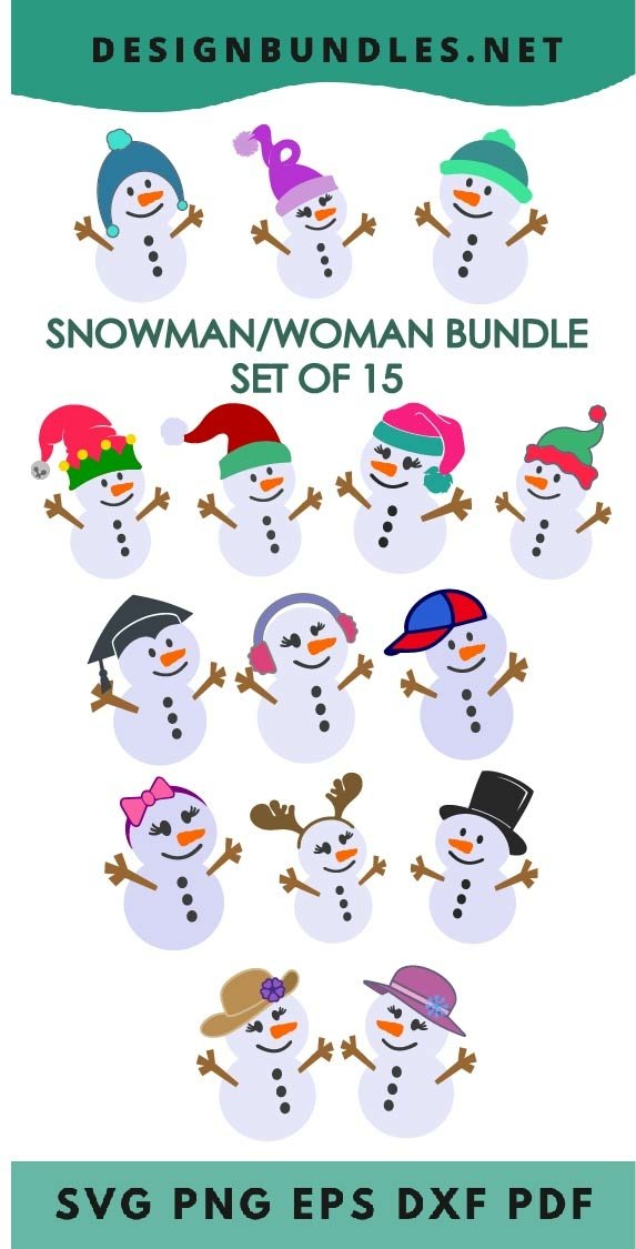 Snowmen snowwomen Bundle of 15 SVG cut file bonus stickers