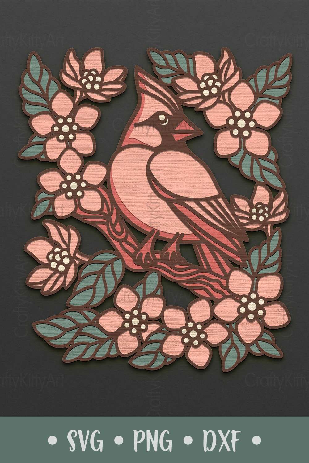 3D Cardinal Bird SVG, 3D Bird Paper Cutting, Spring Flowers