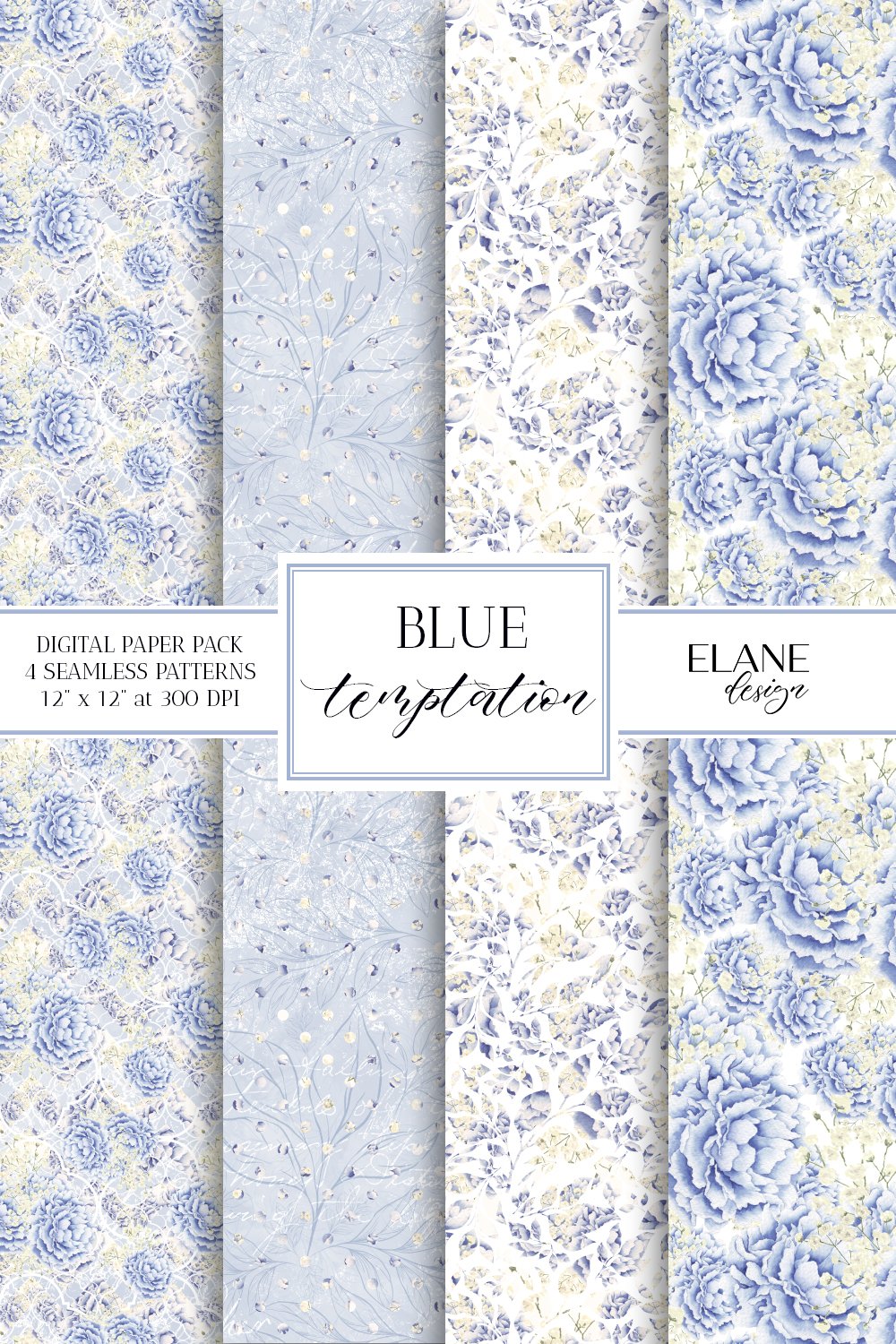 Blue Floral Digital Paper, Elegant Wedding Paper, (3916745)