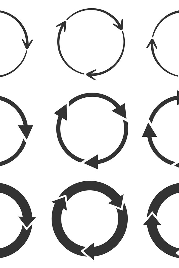 Circle arrows. Round reload or repeat icon, rotate arrow and