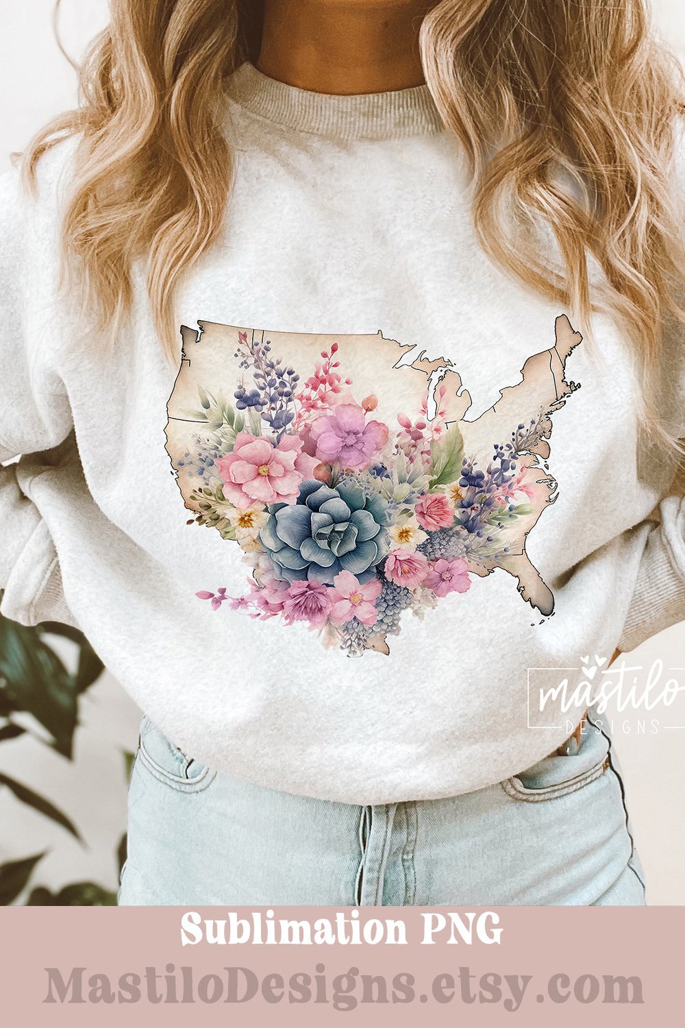 USA Map Sublimation Design | Floral USA Sublimation